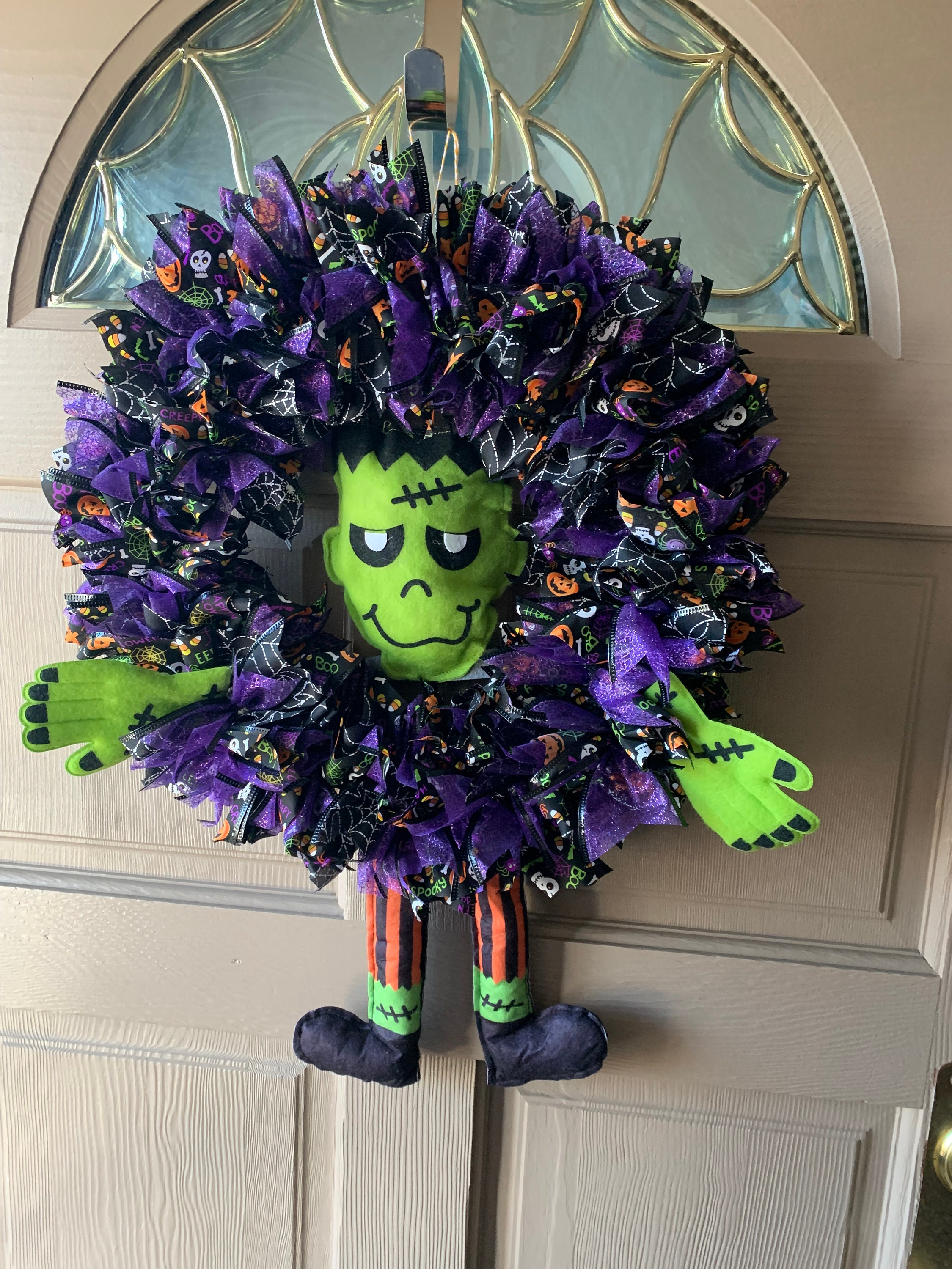 Halloween Frankenstein Wreath, Halloween Vintage Decor, Frankenstein ...