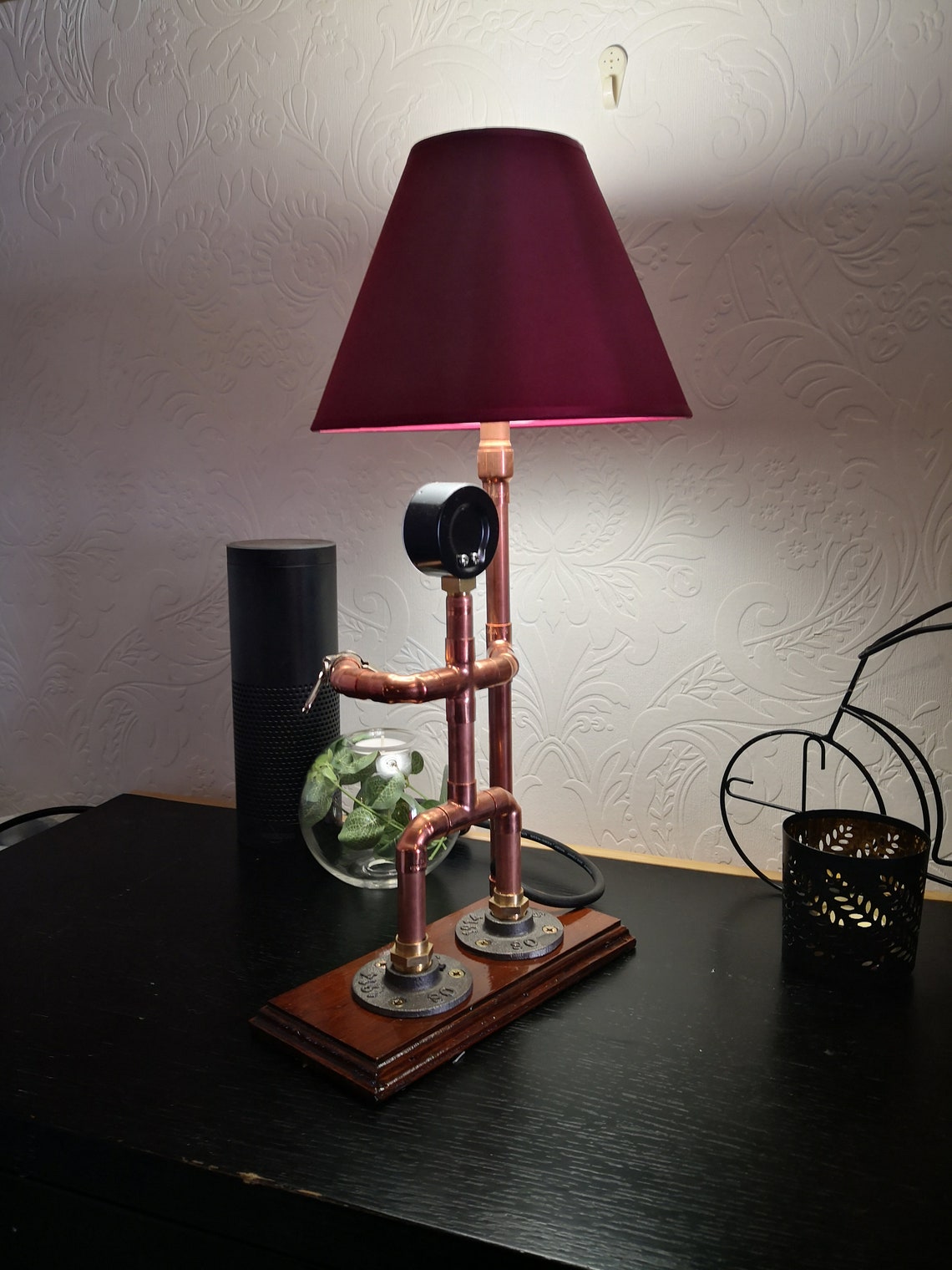 Copper Pipe Table Desk Lamp Man With Pressure Gauge Head Retro Vintage ...