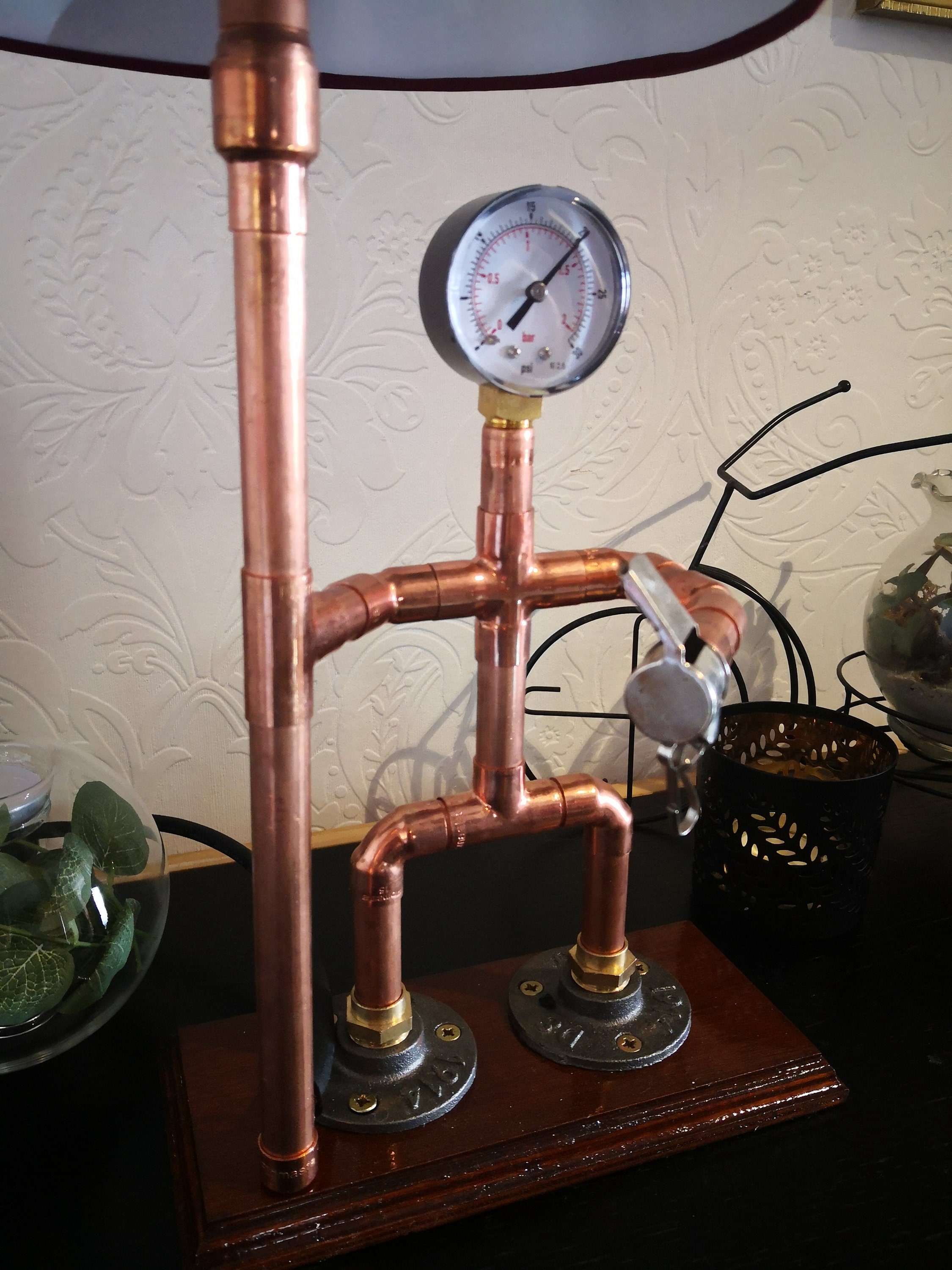 Copper Pipe Table Desk Lamp Man With Pressure Gauge Head Retro Vintage ...
