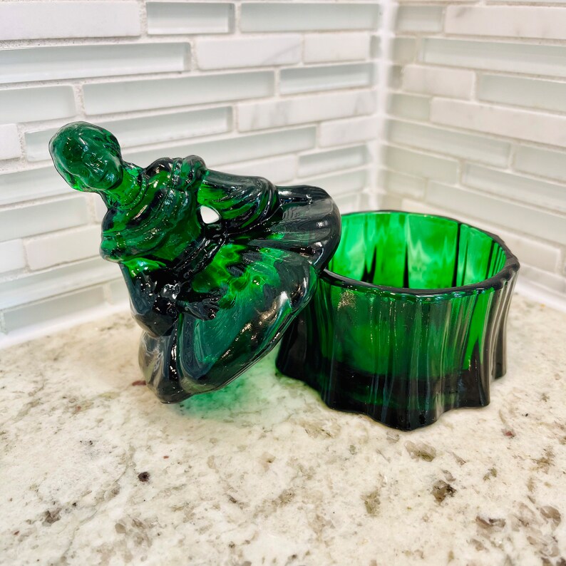 Antique 1940s Mosser Green Glass Powder Box Green Glass - Etsy