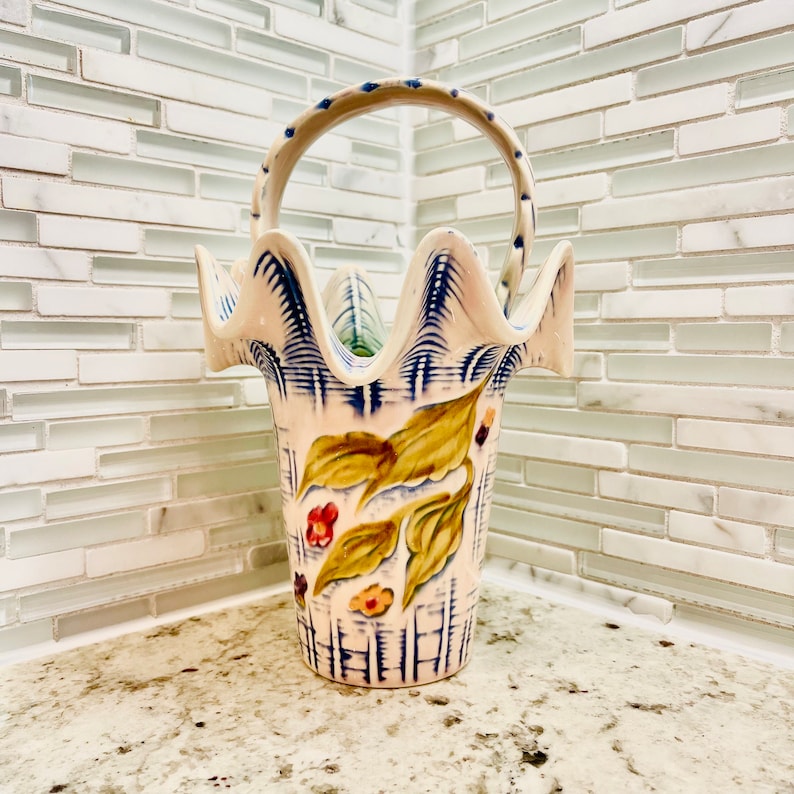 1955 Hull Pottery Blossom Vintage Hull Basket Flite Handled Ruffled ...