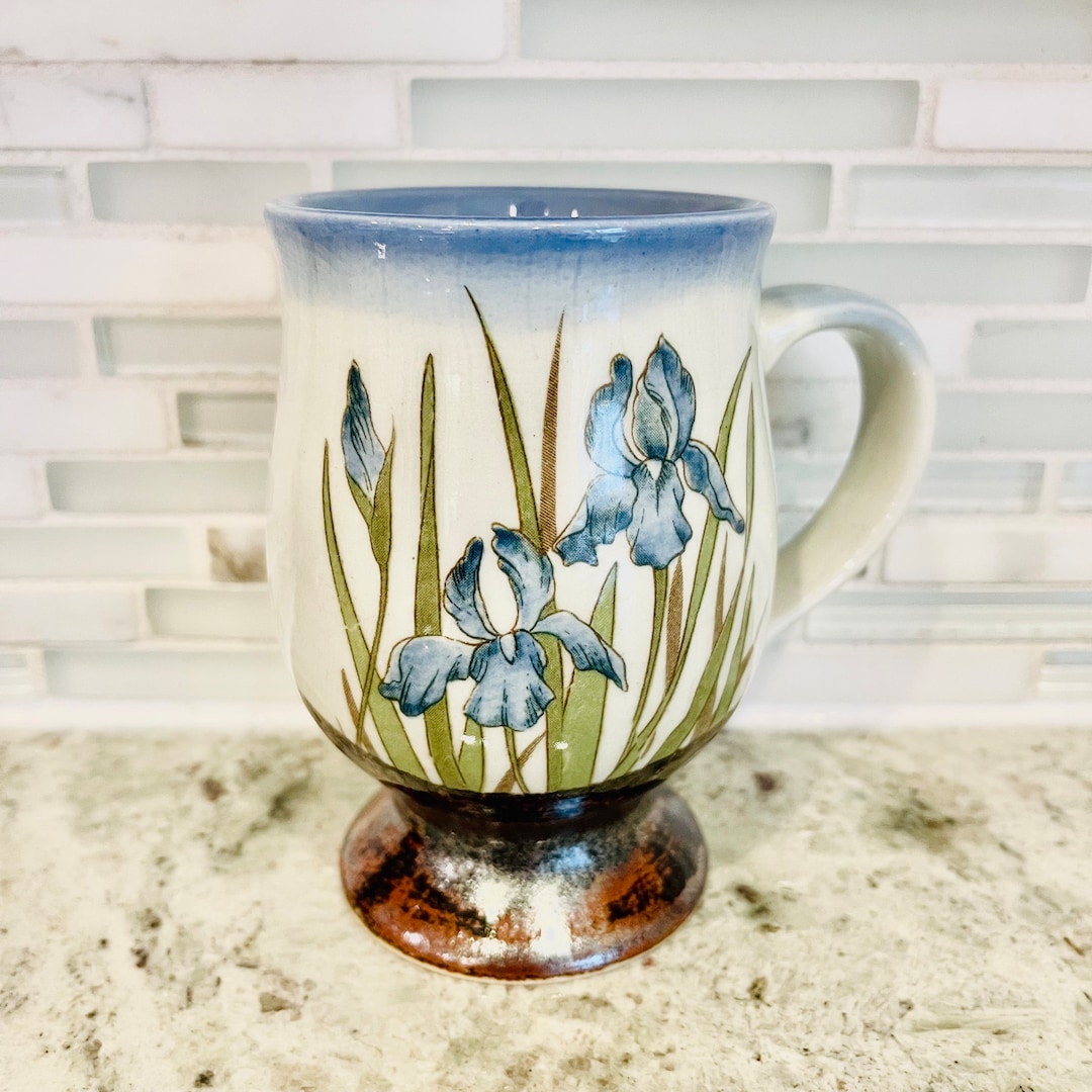 Set of 4 Ortigri Style Stoneware Mugs Ortigri Style Glazed Blue Iris ...