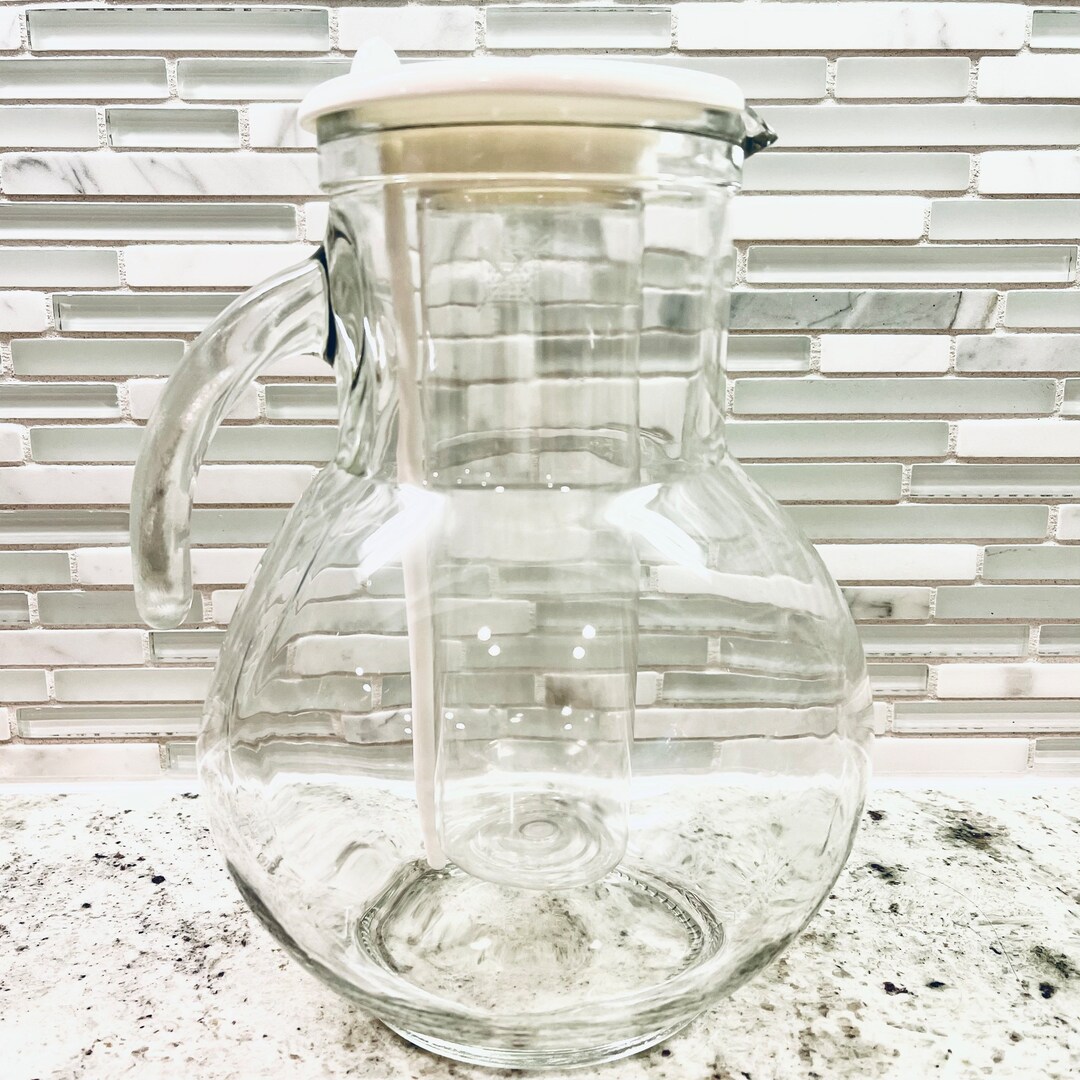 Vintage Bormioli Rocco Clear Glass Pitcher White Plastic Lid - Etsy