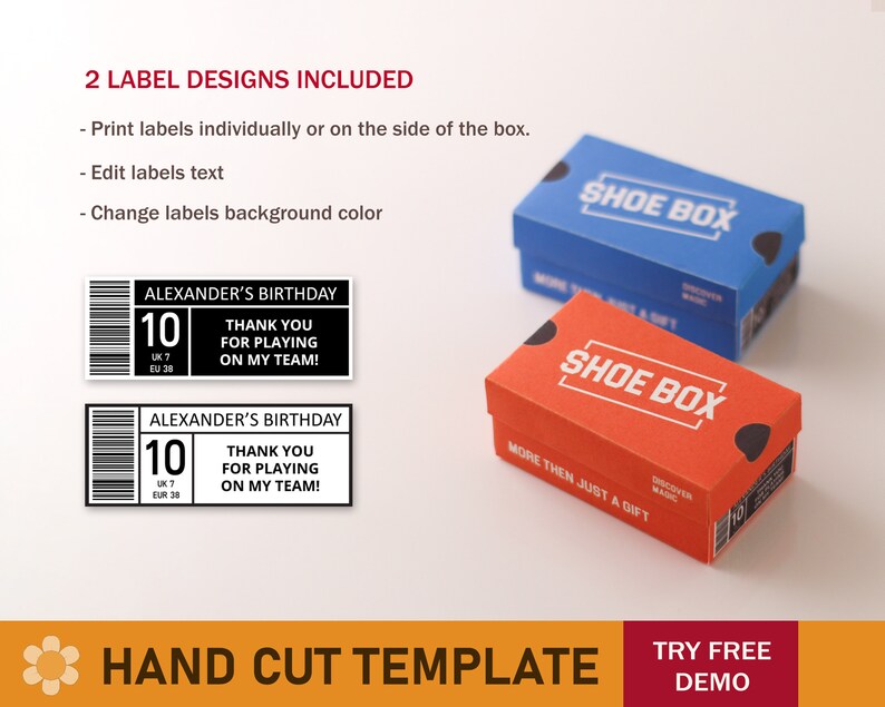 Printable Mini Shoe Box Template: Box & Editable Label - Etsy
