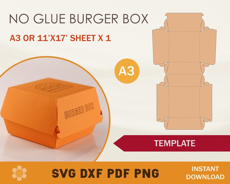 Burger Box SVG Template Cheeseburger Box Template Cricut Cut - Etsy UK
