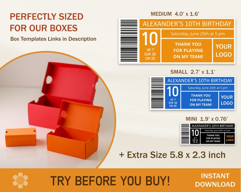 Shoe Box Label With Logo Editable Template, for Favor Box, Invitation ...