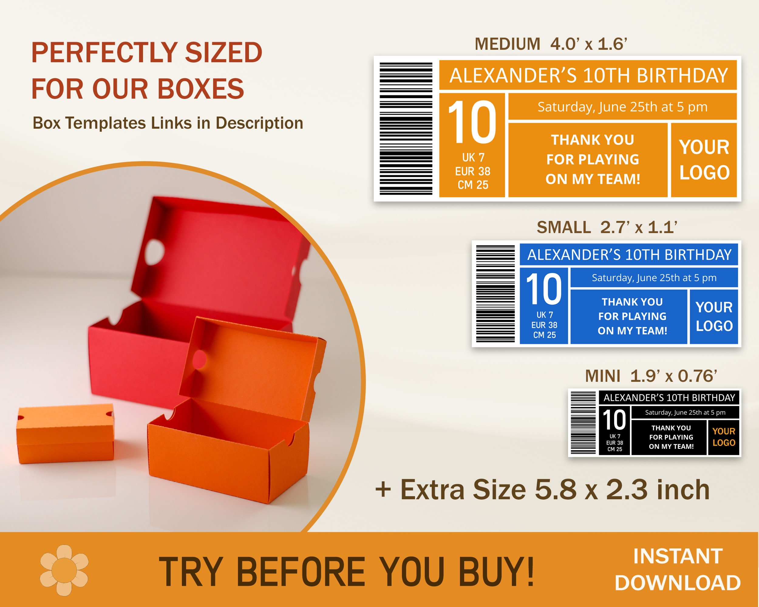 Shoe Box Label With Logo Editable Template, for Favor Box, Invitation ...