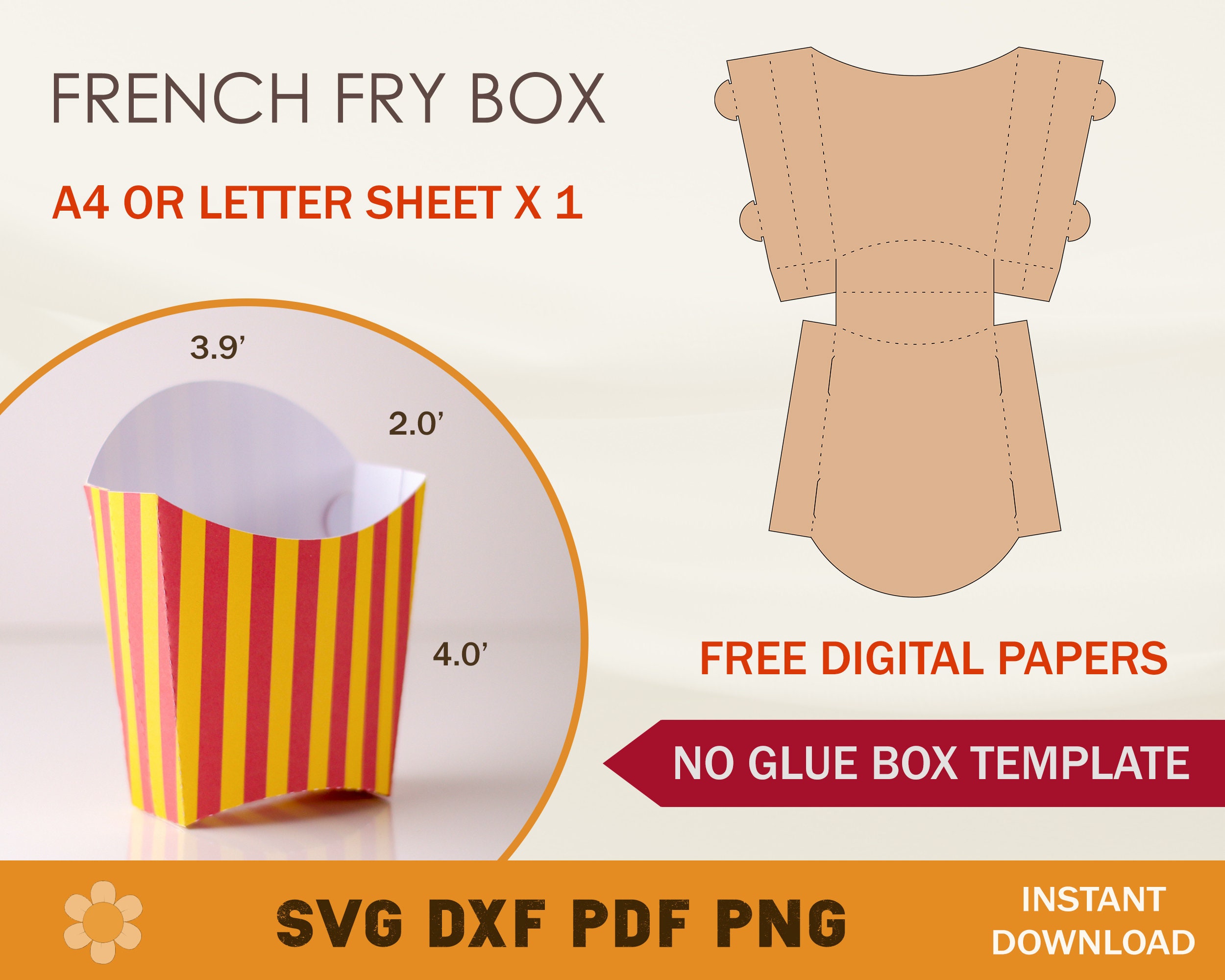 French Fry Box SVG Fried Potato Box Template Snack Box SVG - Etsy