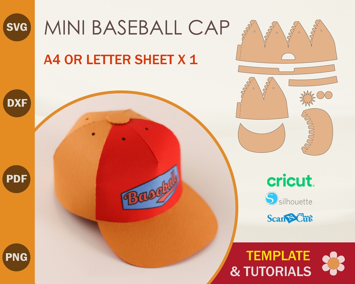 Mini Baseball Cap SVG Template: Cricut & Silhouette Cut Files (PDF) - Etsy