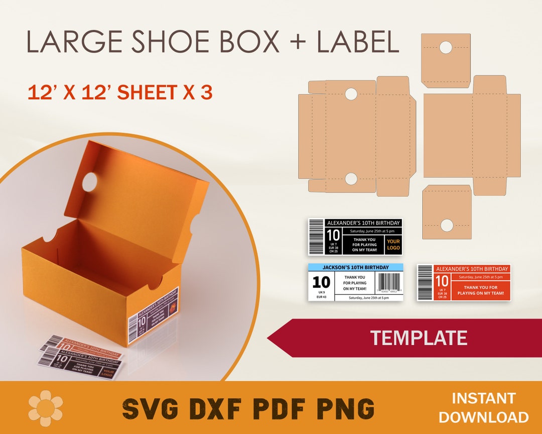 Shoe Box SVG Template Label Editable Shoe Box Label Large - Etsy