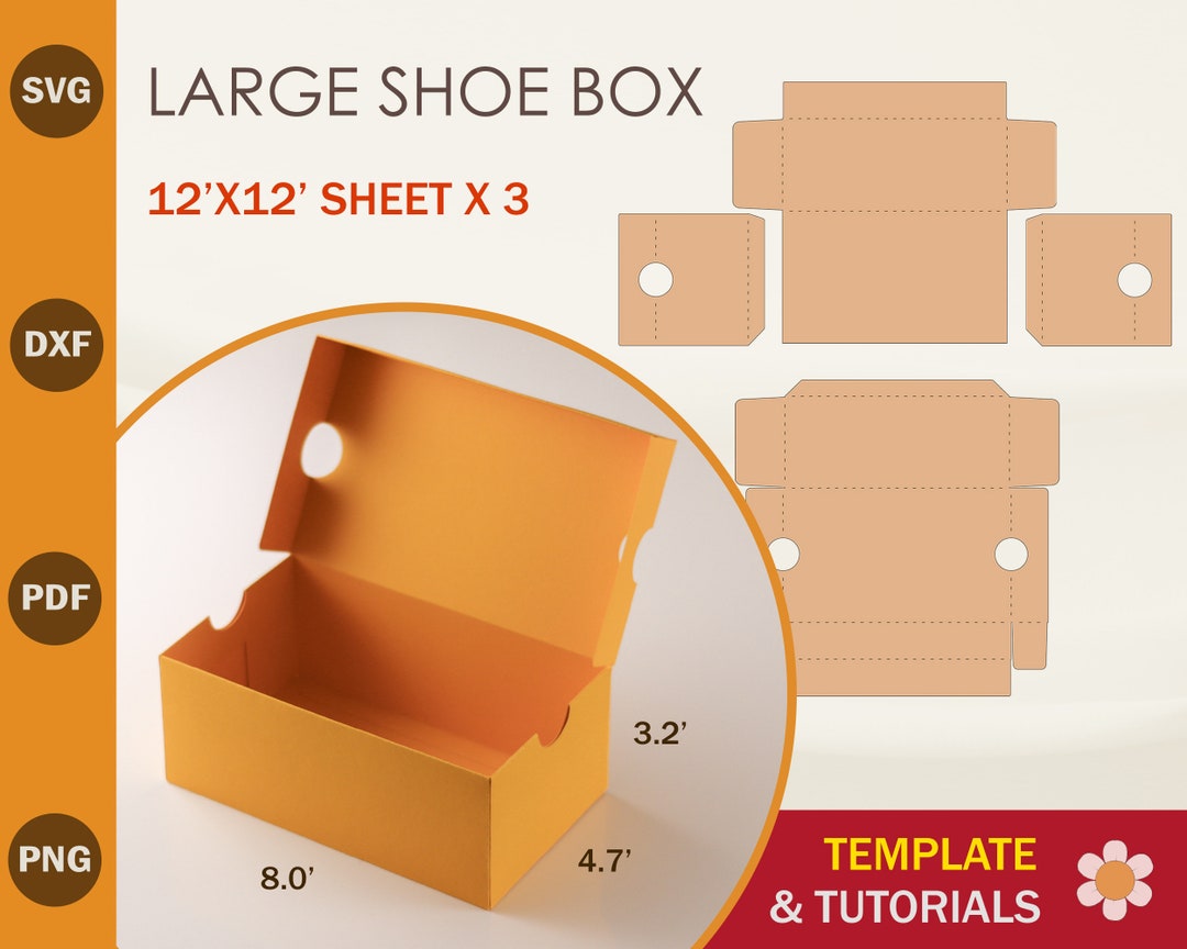 Large Shoe Box SVG Template: Sneaker Box Cricut & Silhouette Cut Files ...