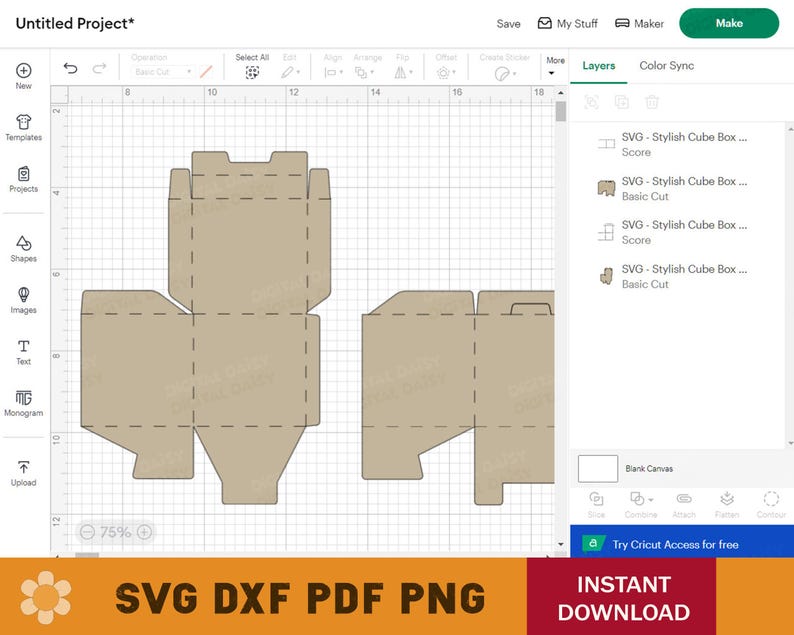 Cube Box SVG Template With Lid, Cricut & Silhouette Cut Files (digital ...