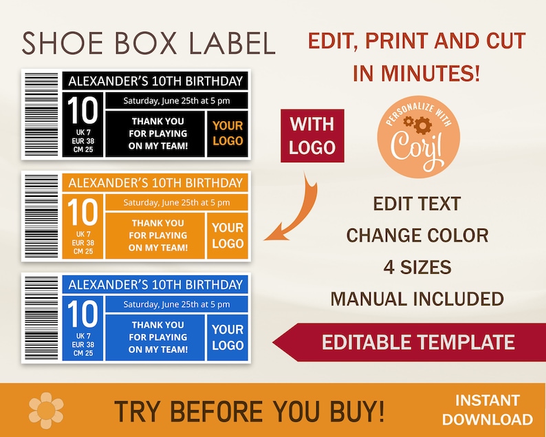 Shoe Box Label With Logo Editable Template Favor Box Label - Etsy