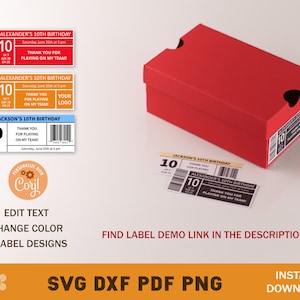 Shoe Box SVG Template + Label, Editable Shoe Box Label, Sneaker Box SVG ...