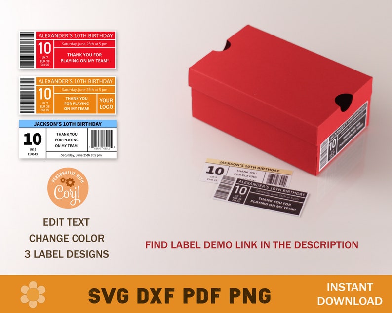 Shoe Box SVG Template Label Editable Shoe Box Label - Etsy Australia