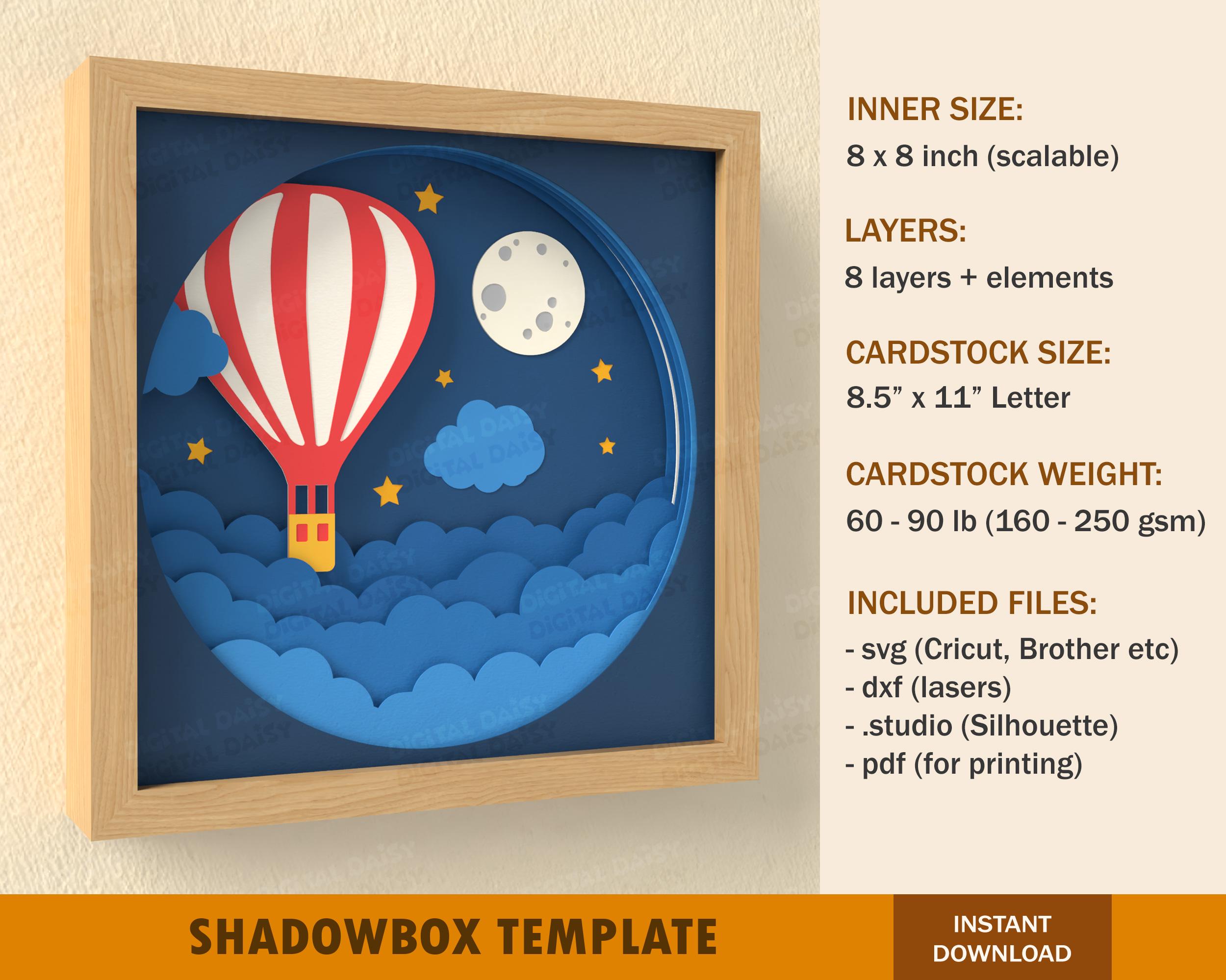 Dreamy Sky Balloon Shadow Box SVG Template, Starry Night Wall Decor ...