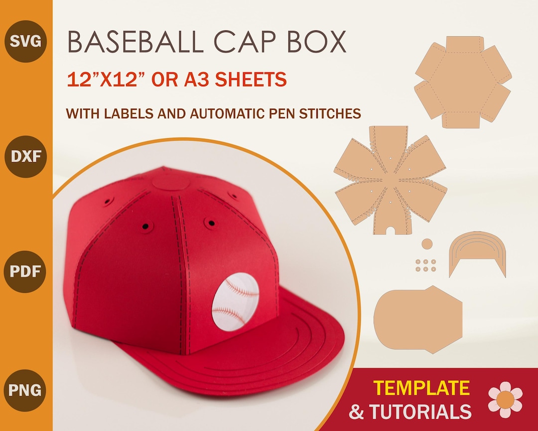 Baseball Cap Box SVG Template, Baseball Hat Box SVG, Favor Box SVG ...