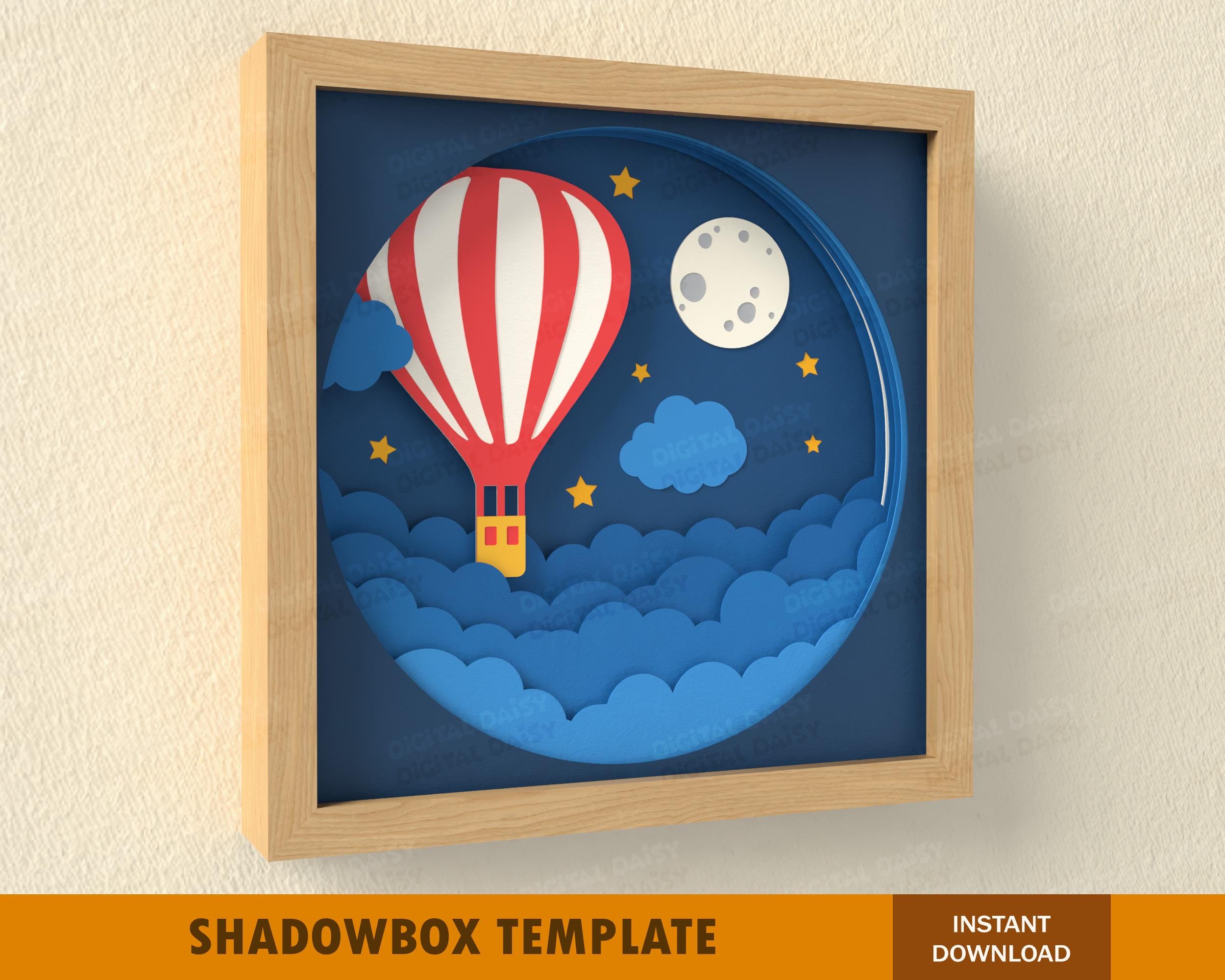 Dreamy Sky Balloon Shadow Box SVG Template, Starry Night Wall Decor ...