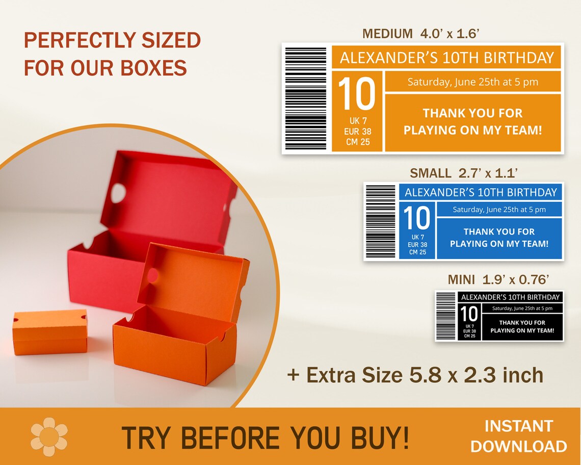 Shoe Box Label Editable Template Favor Box Label Editable - Etsy