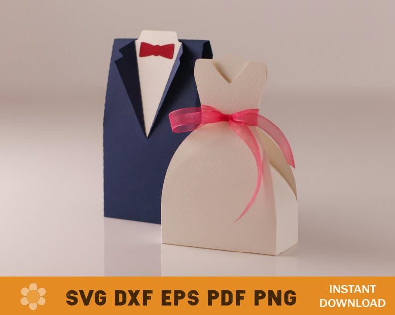Wedding Favor Box Template: Dress and Tuxedo (SVG, PDF, DXF) - Etsy