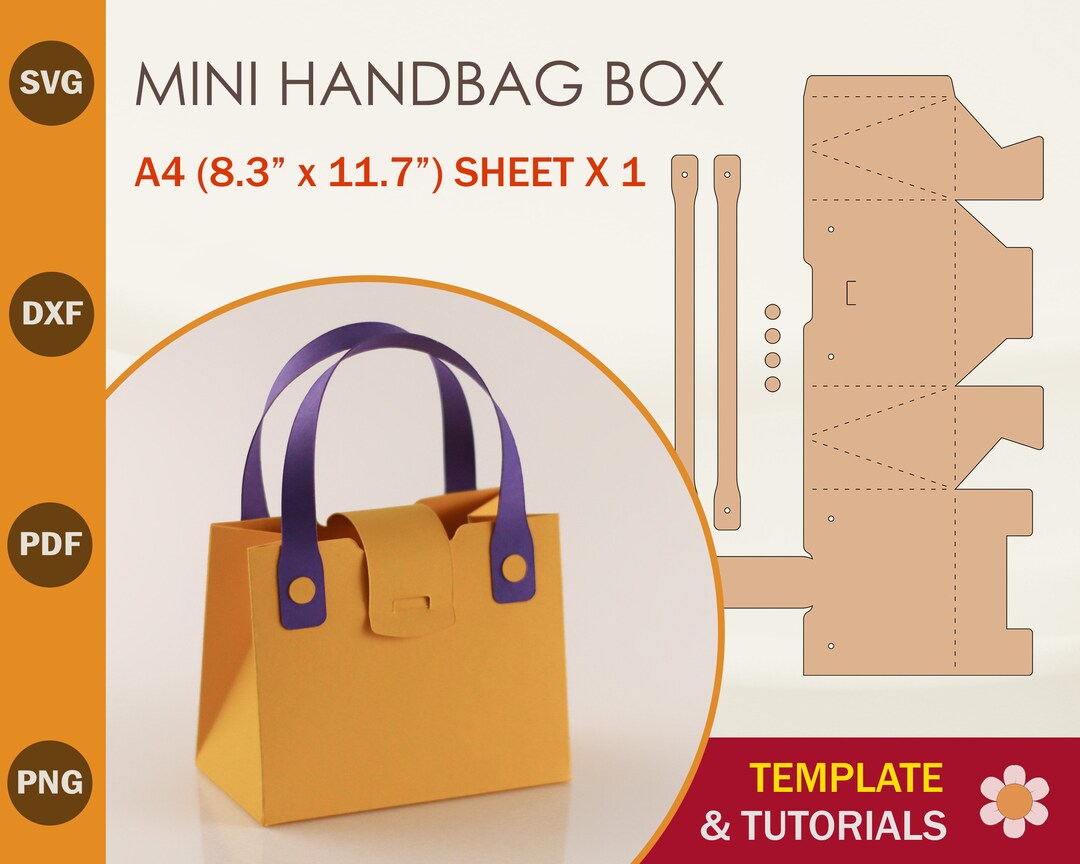 Handbag Box SVG Template: Mini Purse Favor Box, Cricut, Silhouette Cut ...