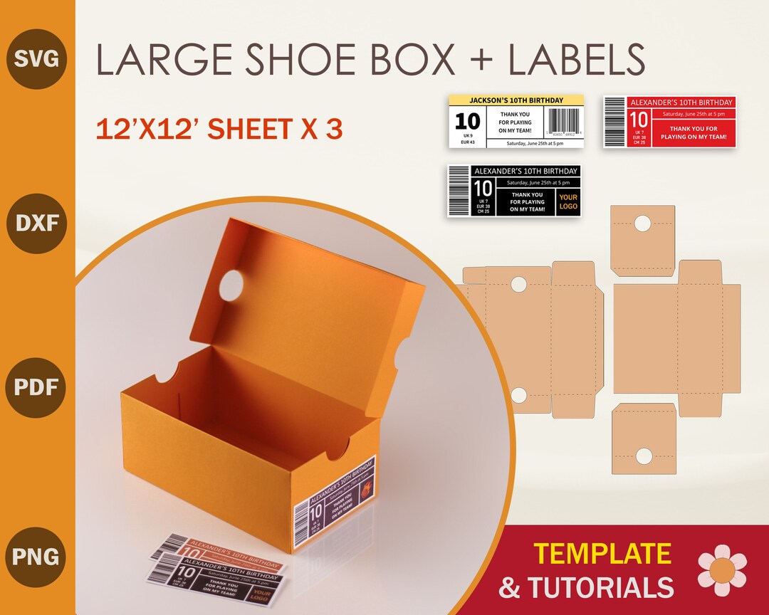 Shoe Box SVG Template + Label, Editable Shoe Box Label, Large Shoe Box ...