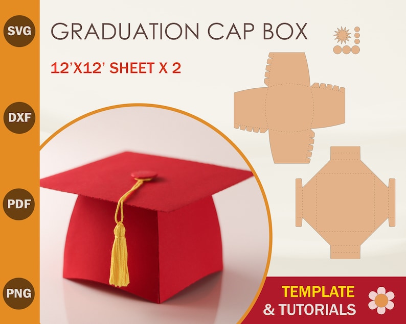 Graduation Cap Box SVG Template: Cricut & Silhouette Cut Files (PDF) - Etsy