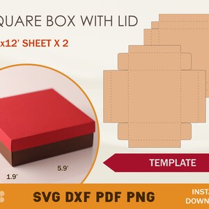 Box With Lid SVG Template Square Box Template Cricut Cut - Etsy