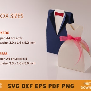 Wedding Favor Box Template: Dress and Tuxedo (SVG, PDF, DXF) - Etsy