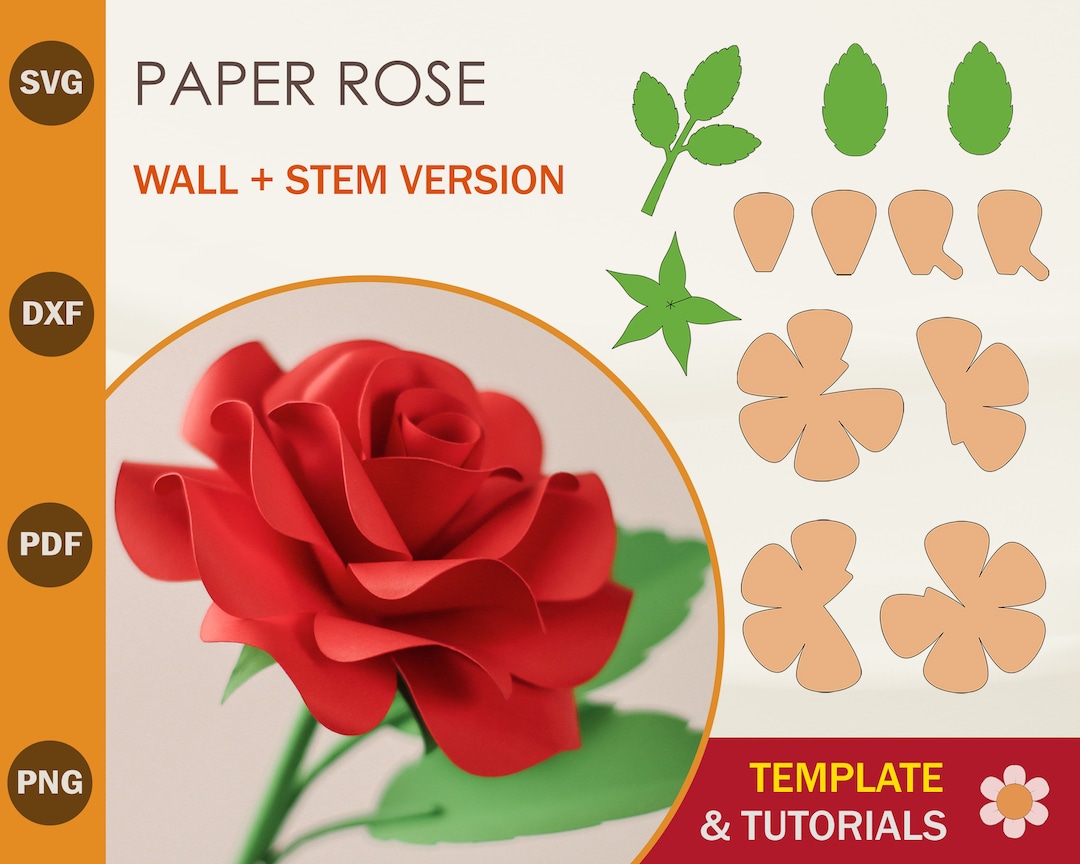 Paper Rose SVG Template: DIY Flower Cricut & Silhouette Cut Files ...