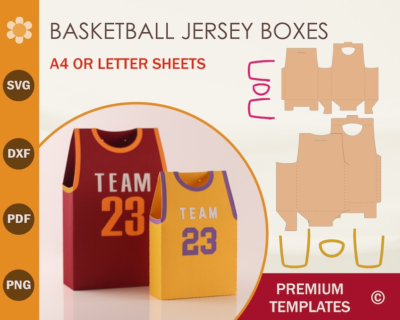 Basketball Jersey Box SVG Template: 2 Sizes, Cricut & Silhouette Cut ...