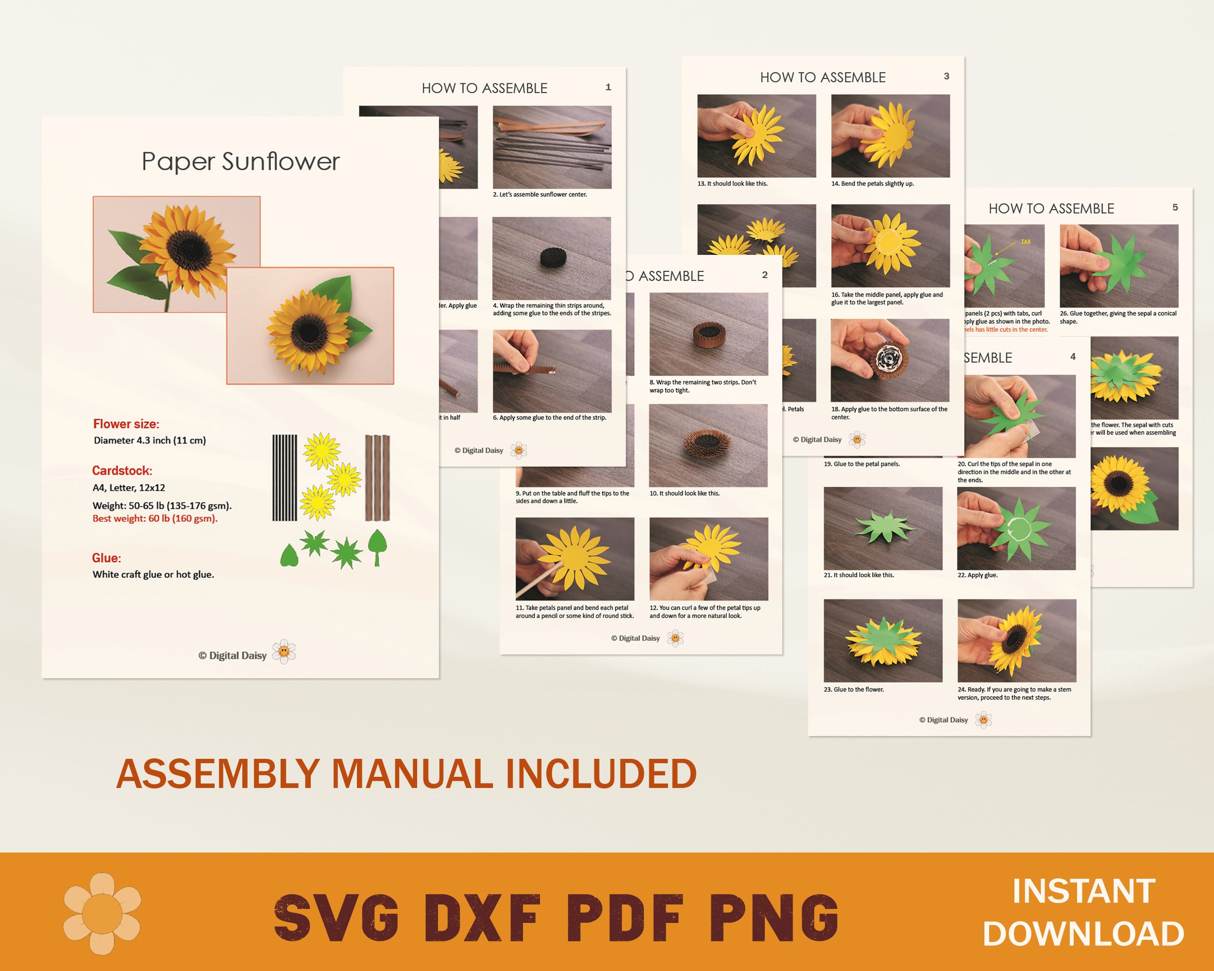 Paper Sunflower SVG Template Paper Flower Template DIY Paper - Etsy ...