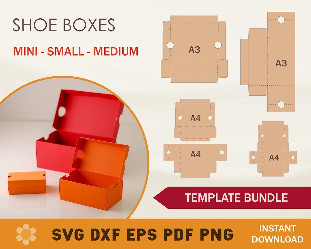 Shoe Box Template Bundle, Shoe Box SVG, Sneaker Box Template, Box ...