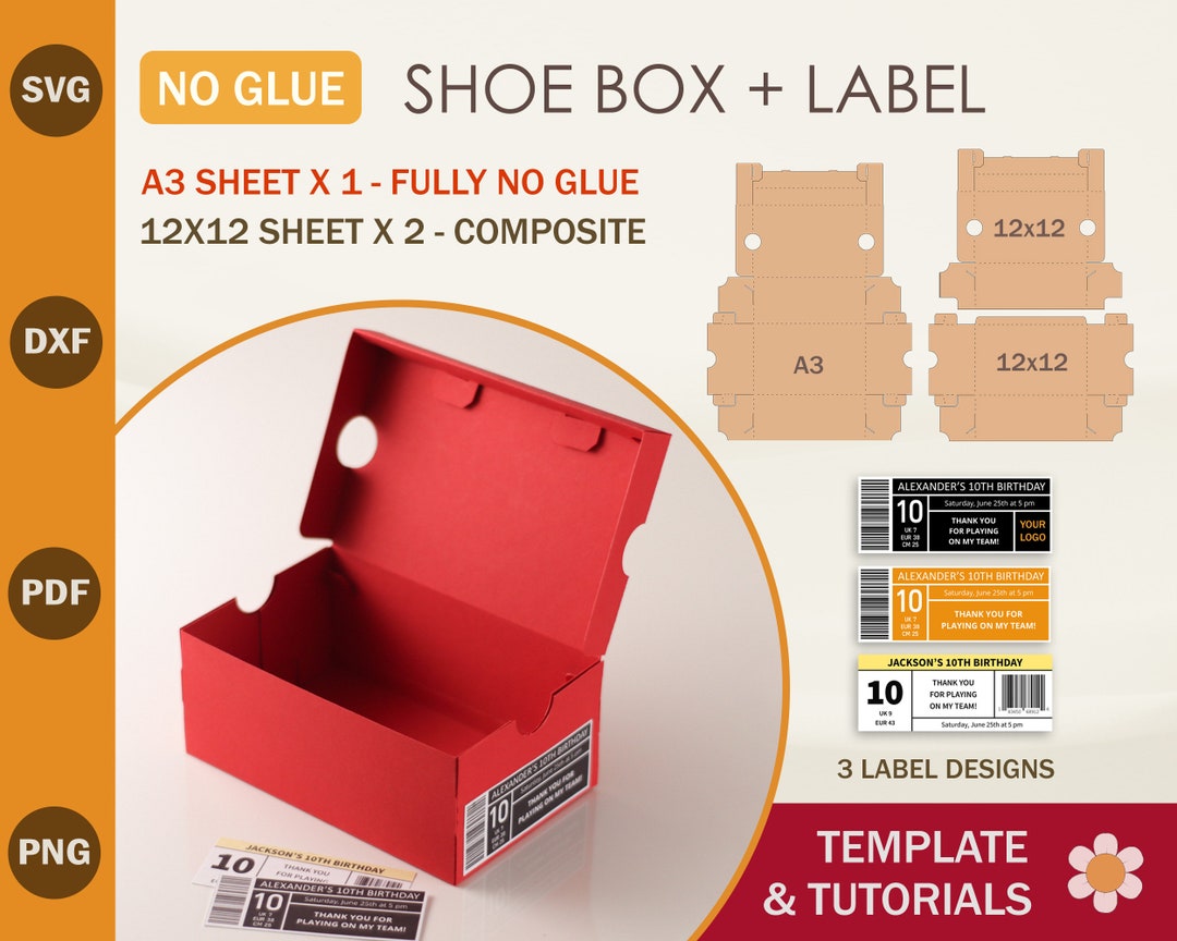 Shoe Box SVG Template + Label, Editable Shoe Box Label, Sneaker Box SVG ...
