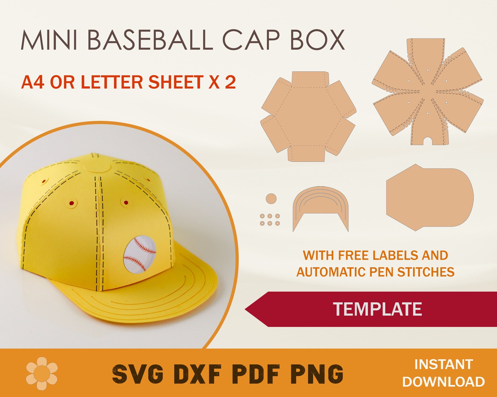 Mini Baseball Cap Box SVG Template Baseball Hat Box SVG - Etsy
