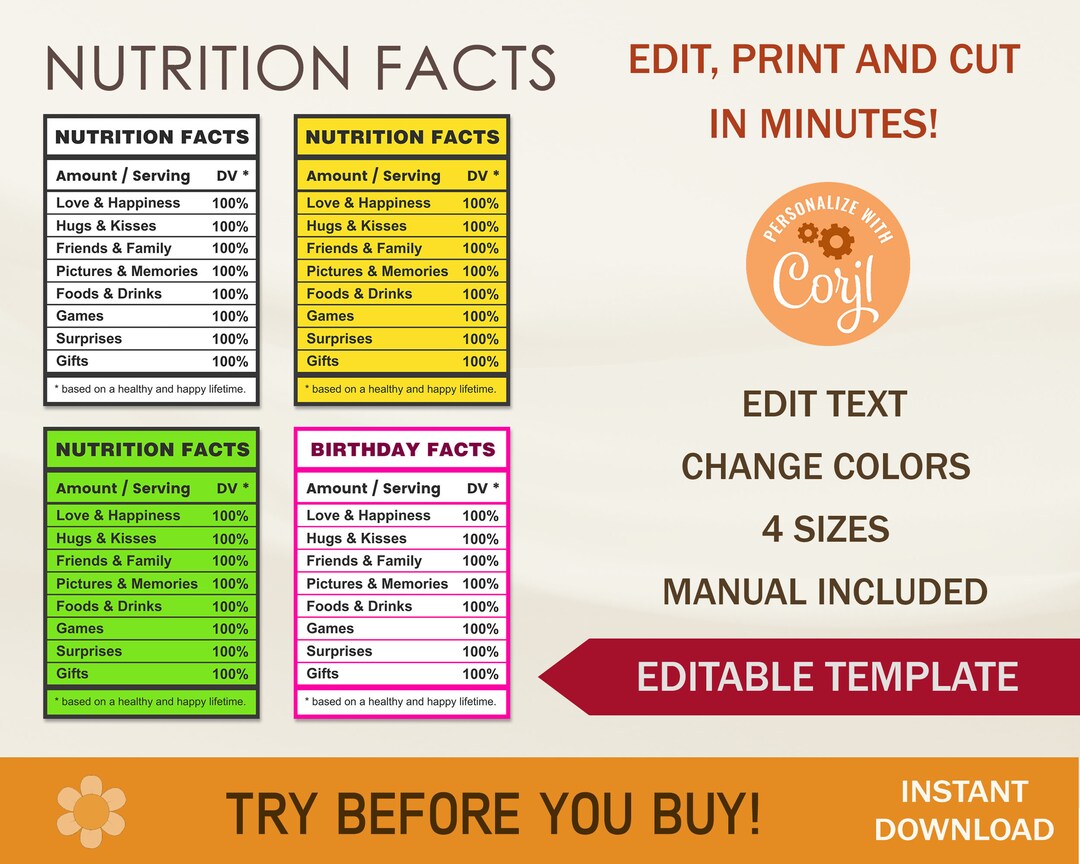 Nutrition Facts Template, Nutrition Facts Label, Favor Box Label ...