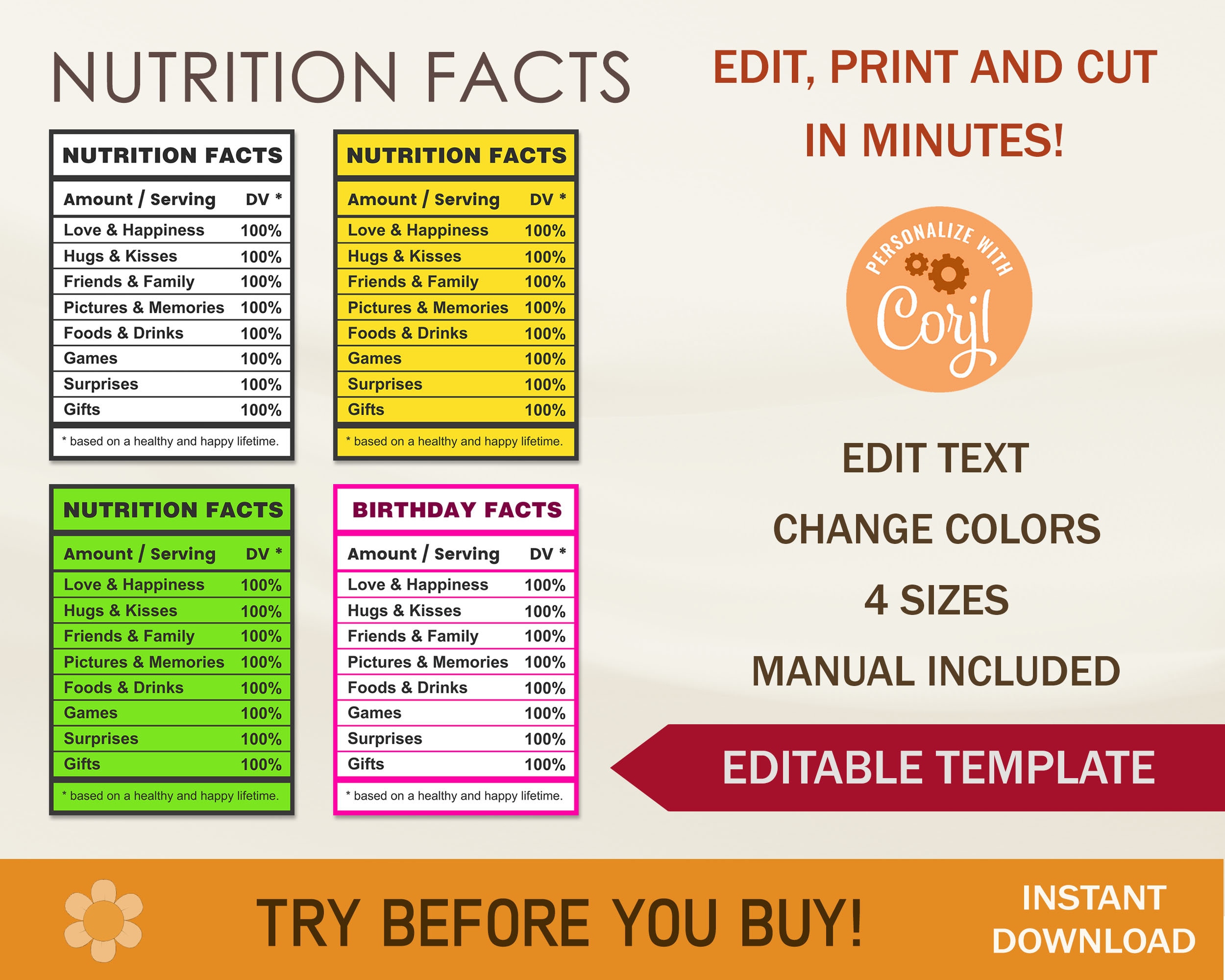 Nutrition Facts Template Nutrition Facts Label Favor Box - Etsy