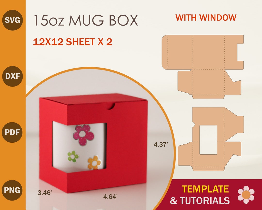 15oz Mug Box SVG Template With Window: Cricut & Silhouette Cut Files ...
