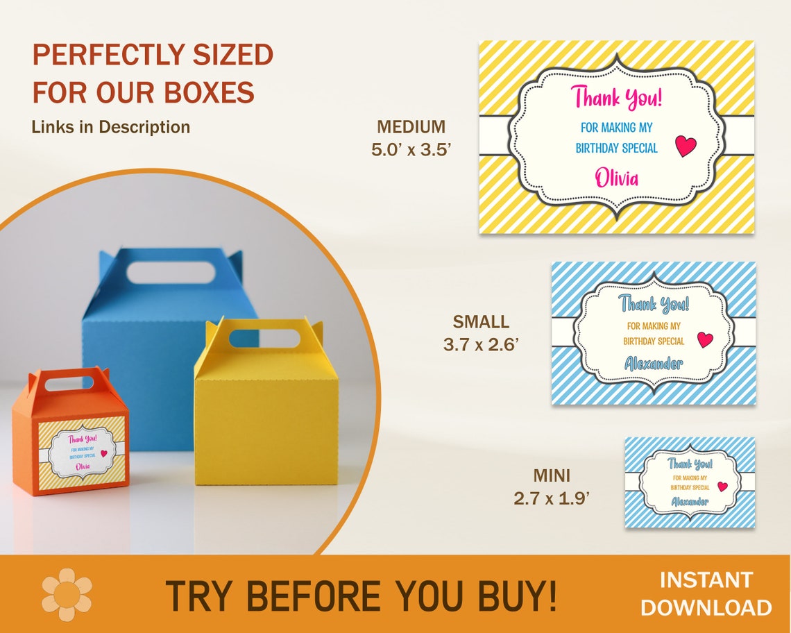 Gable Box Label Template Favor Box Label Template Editable - Etsy