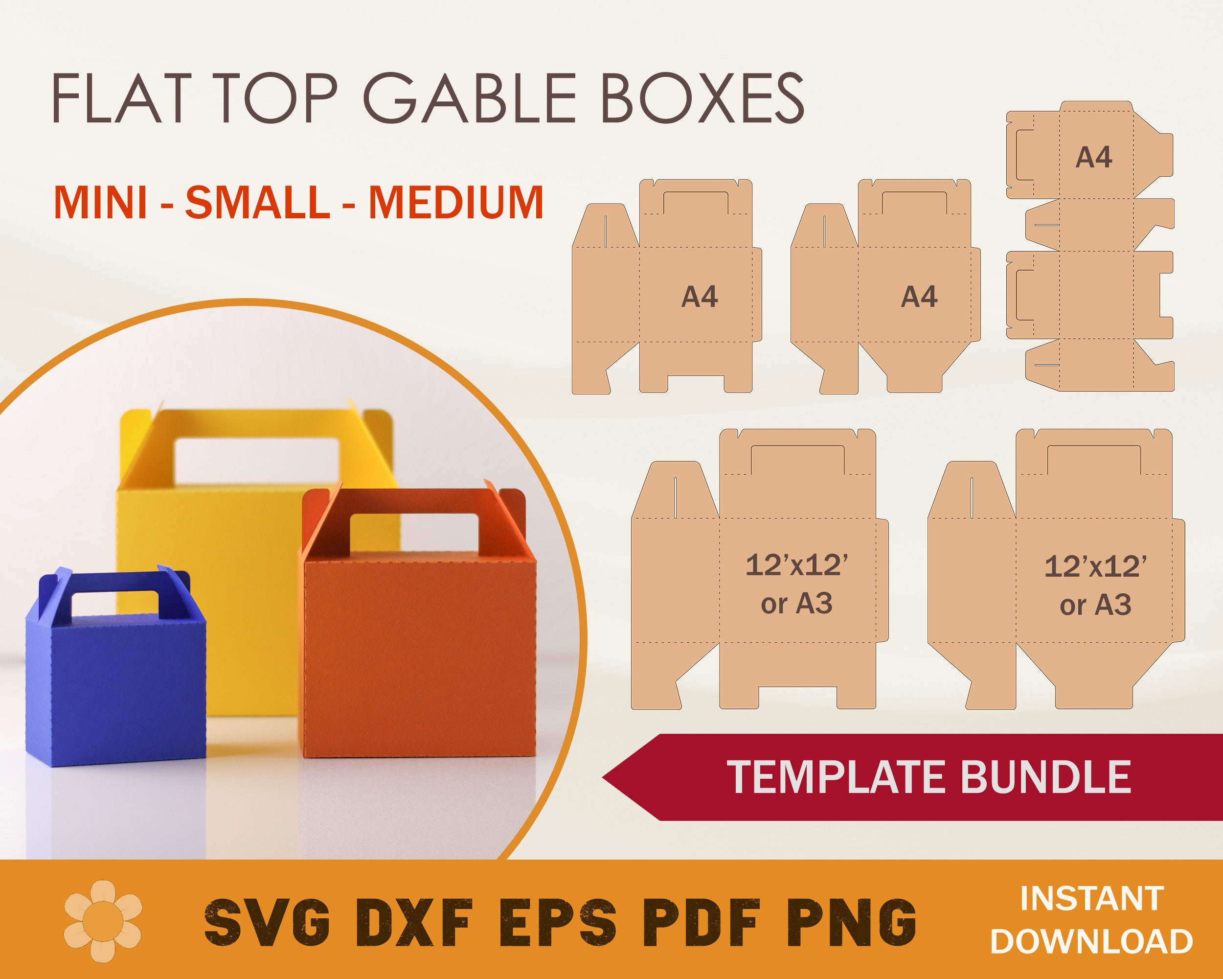 Flat Top Gable Box Template Bundle Gable Box SVG Box - Etsy
