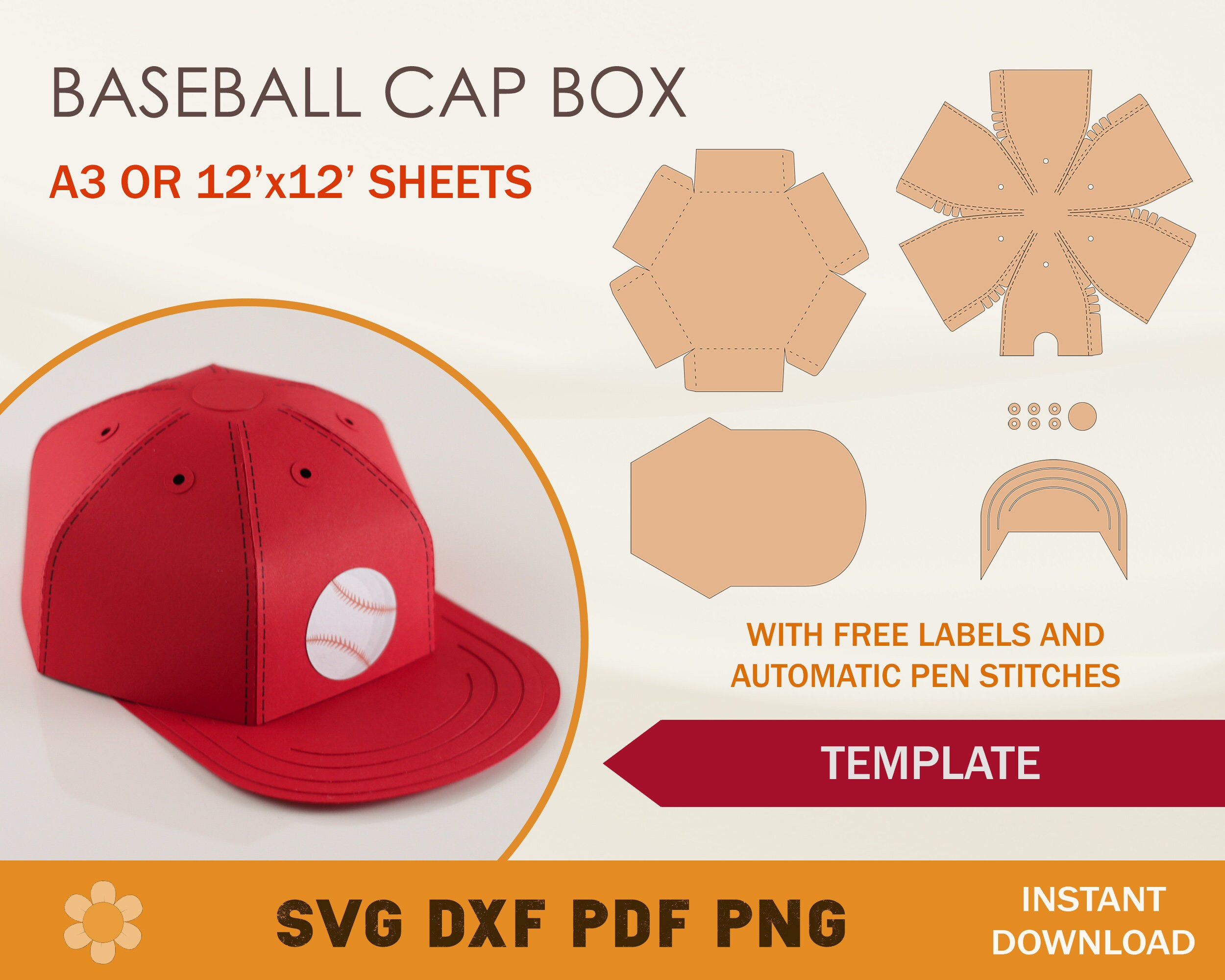 Baseball Cap Box SVG Template Baseball Hat Box SVG Favor Box Etsy M xico