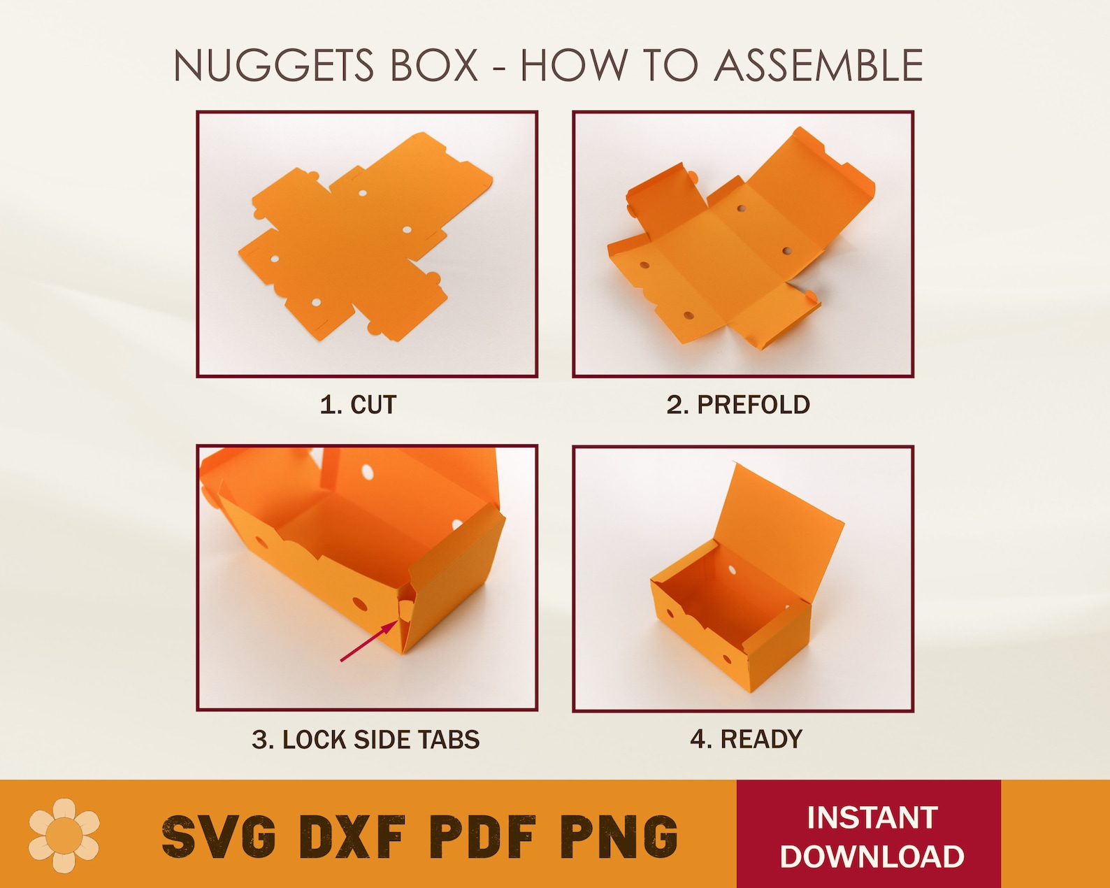 Nuggets Box SVG Template: No Glue, Cricut & Silhouette Cut Files ...