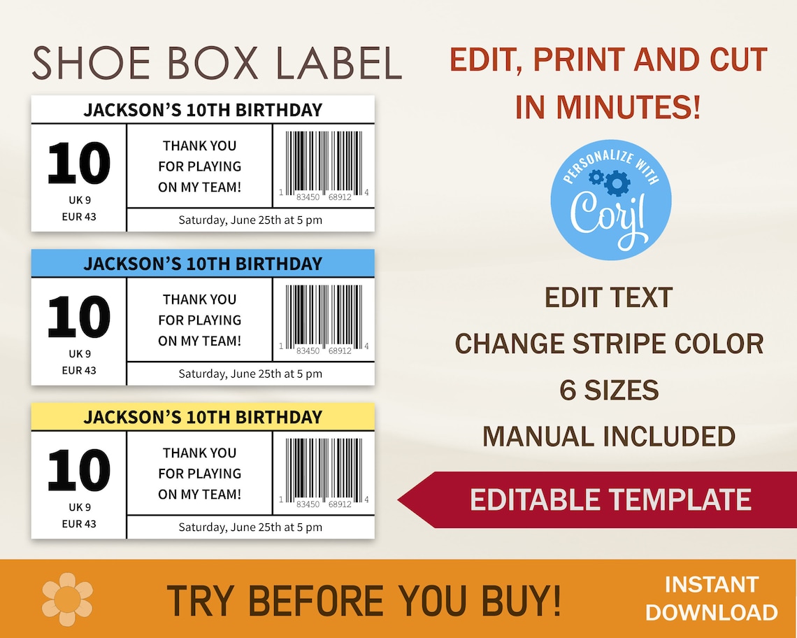 Shoe Box Label Template Sneaker Box Label Editable - Etsy