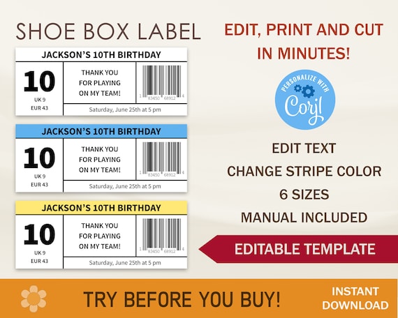 Shoe Box Label Template Sneaker Box Label Editable - Etsy