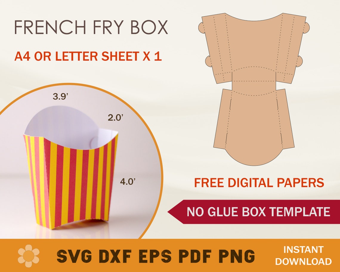 French Fry Box SVG Fried Potato Box Template Snack Box SVG - Etsy
