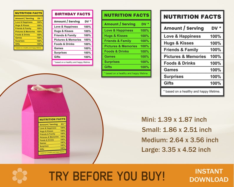Nutrition Facts Template Nutrition Facts Label Favor Box - Etsy