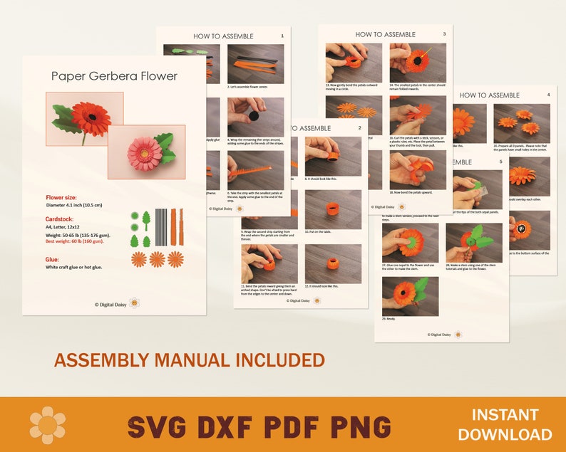 Paper Gerbera SVG Template, Paper Flower Template, DIY Paper Flower ...