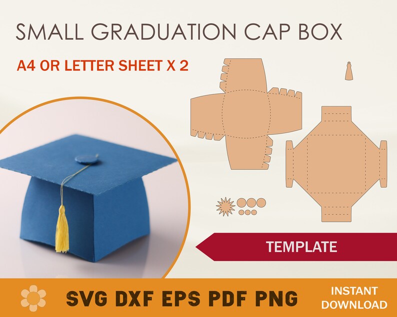 Graduation Cap Box SVG Template Graduation Hat Template - Etsy