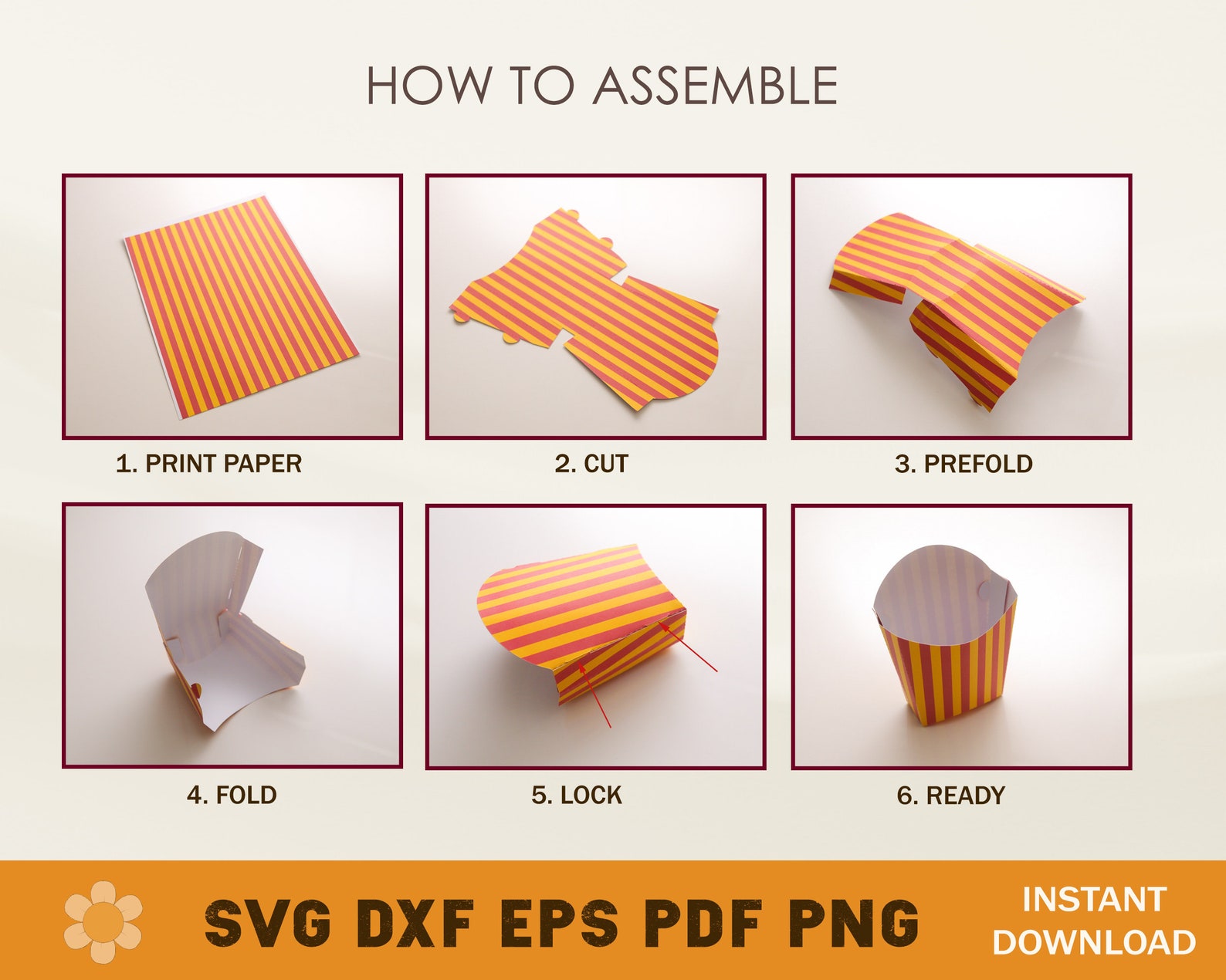 French Fry Box SVG Fried Potato Box Template Snack Box SVG - Etsy