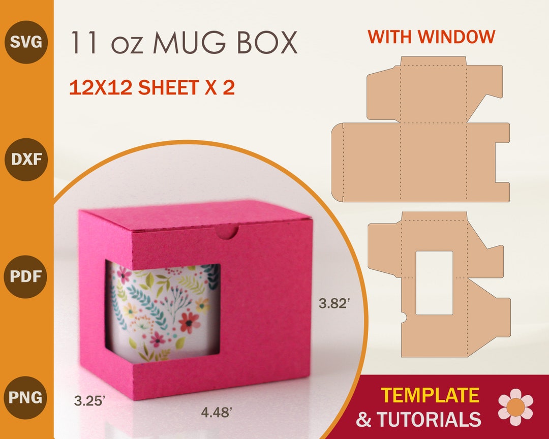 11oz Mug Box Template With Window, Mug Box SVG, Cricut Cut Files ...